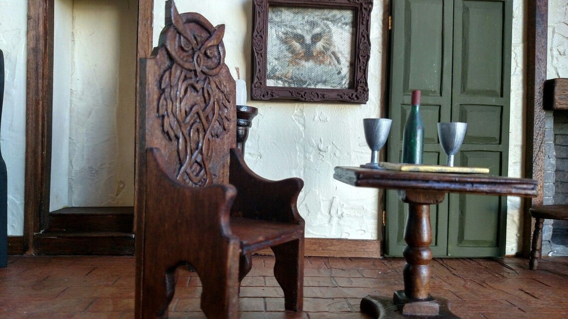 Handcarved Celtic OWL Throne Arm Chair Medieval, Wizard, Witch, Artisan ...