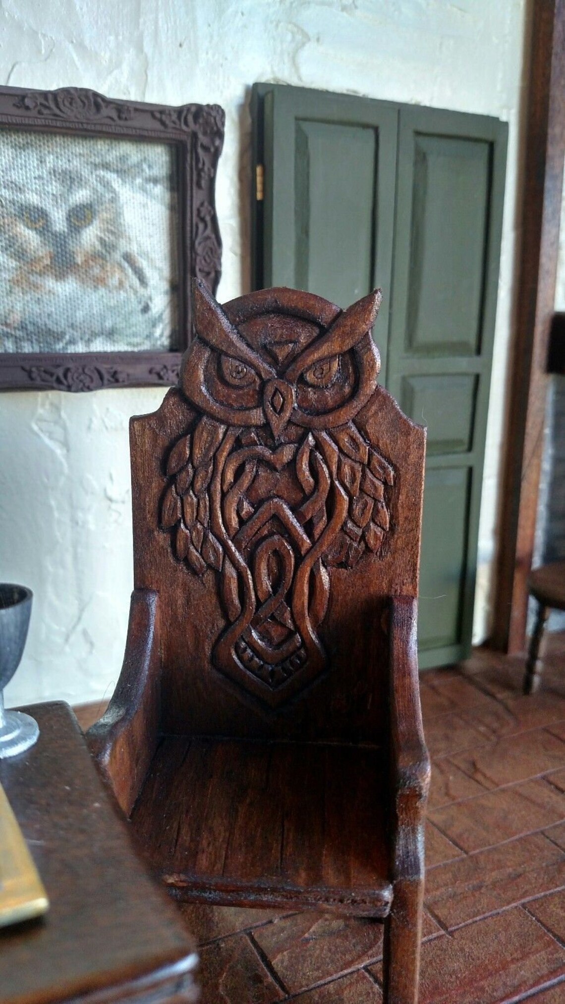 Handcarved Celtic OWL Throne Arm Chair Medieval, Wizard, Witch, Artisan ...