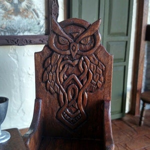 Handcarved Celtic OWL Throne Arm Chair Medieval, Wizard, Witch, Artisan ...