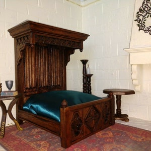 Half Tester Bed, Linenfold Carving, Artisan Handcarved, Medieval ...
