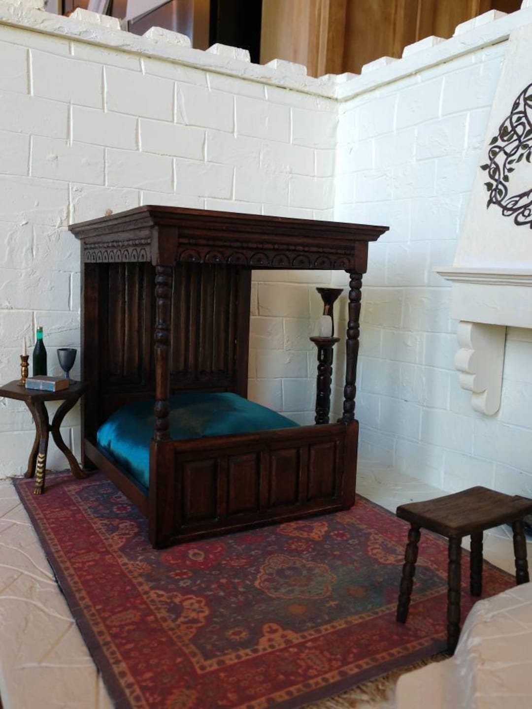 Dollhouse Miniature Full TESTER BED, Linenfold Carving, Artisan ...