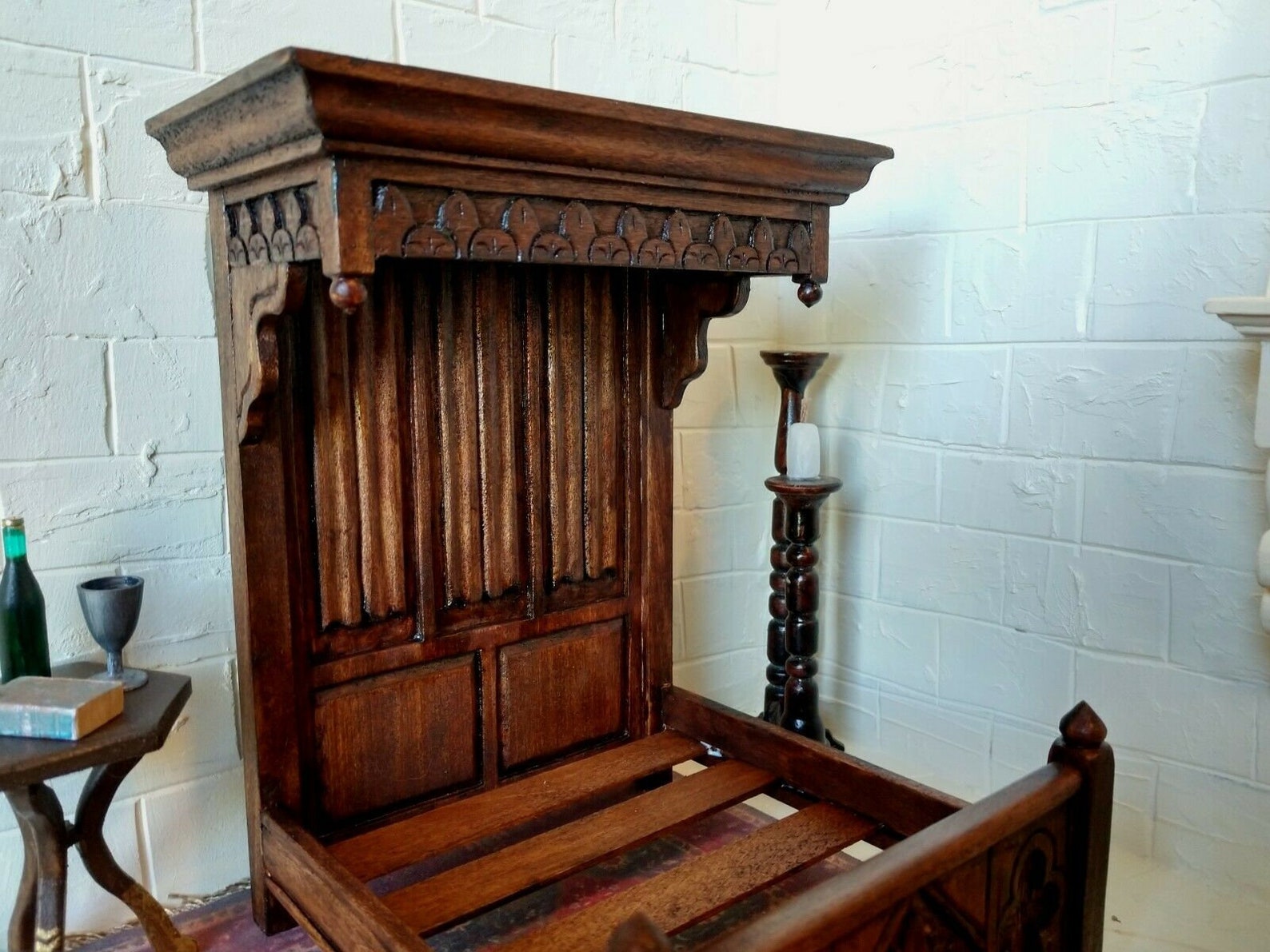 Half Tester Bed, Linenfold Carving, Artisan Handcarved, Medieval ...