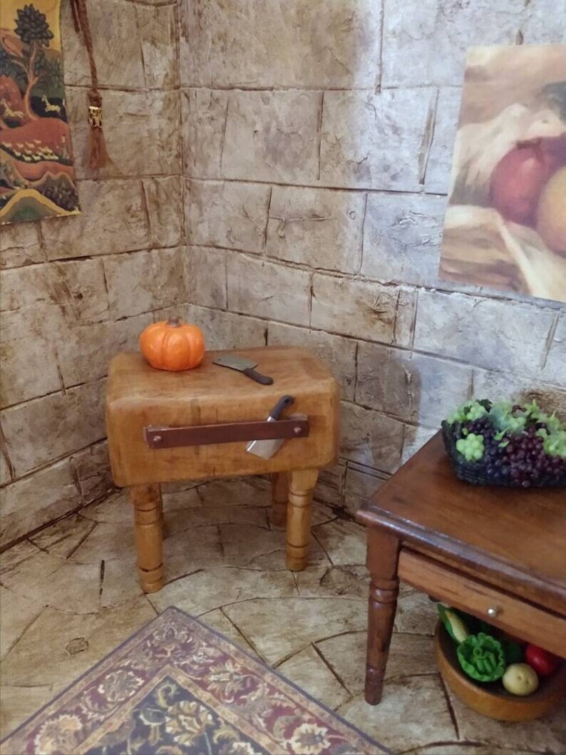 Miniature Rustic Maple Butcher Block W/ Cleaver & Knife Rack - Etsy