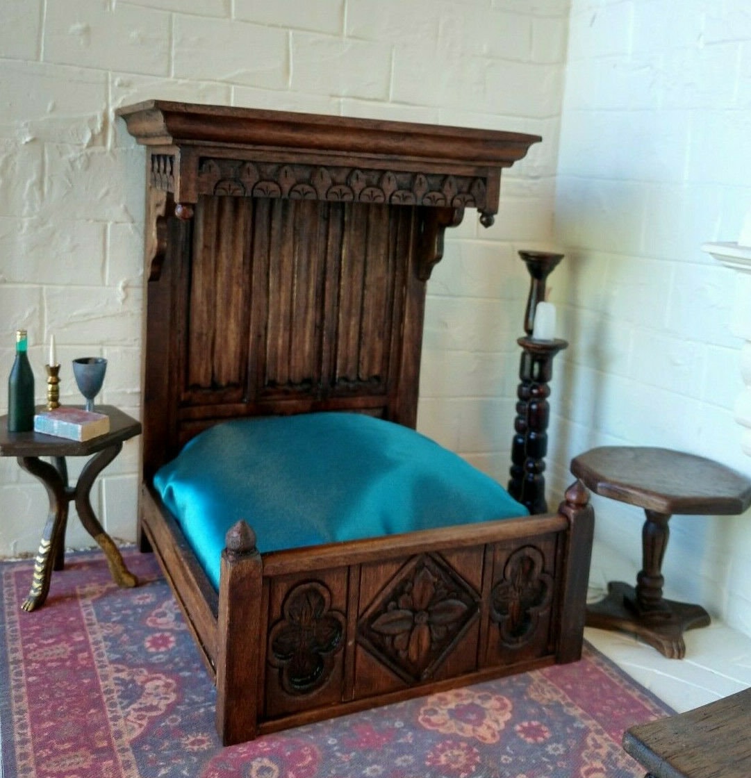 Half Tester Bed, Linenfold Carving, Artisan Handcarved, Medieval ...