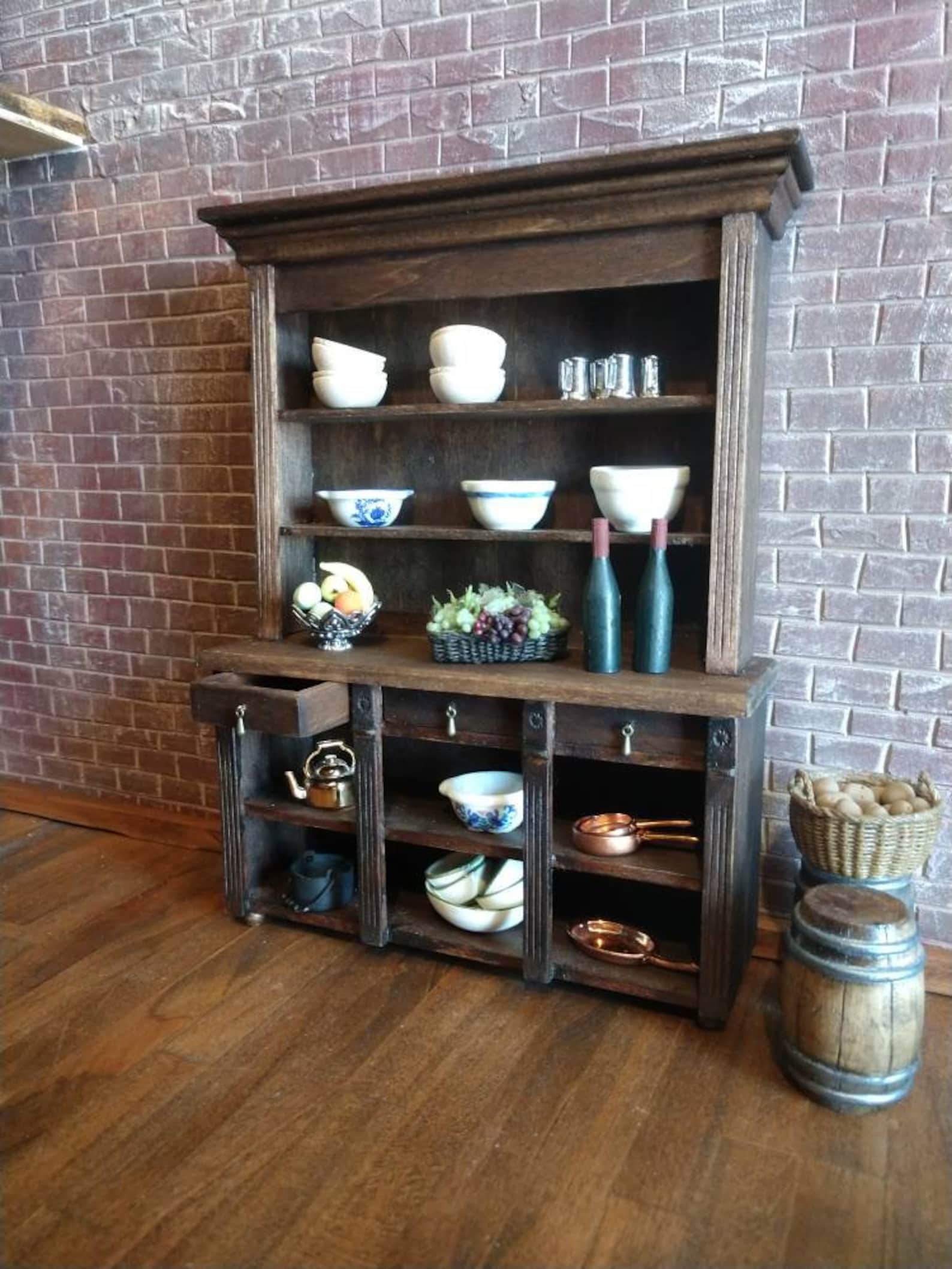 Country Welsh Dresser / Hutch Cupboard With Drawers Dollhouse Miniature ...