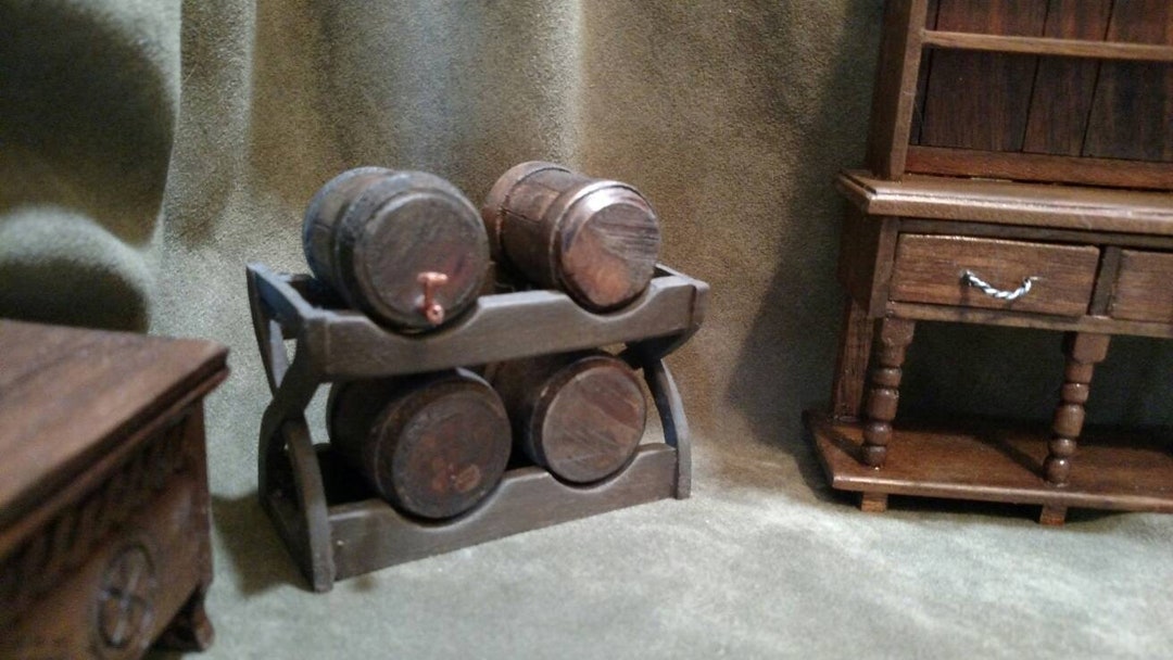 Dollhouse Miniature Tudor Medieval Barrel Rack With Barrels, Artisan ...