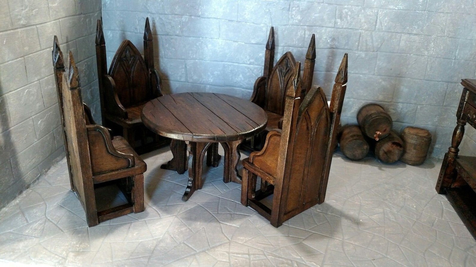 Gothic Castle THRONE CHAIRS & TABLE, Artisan Handcarved, Medieval ...