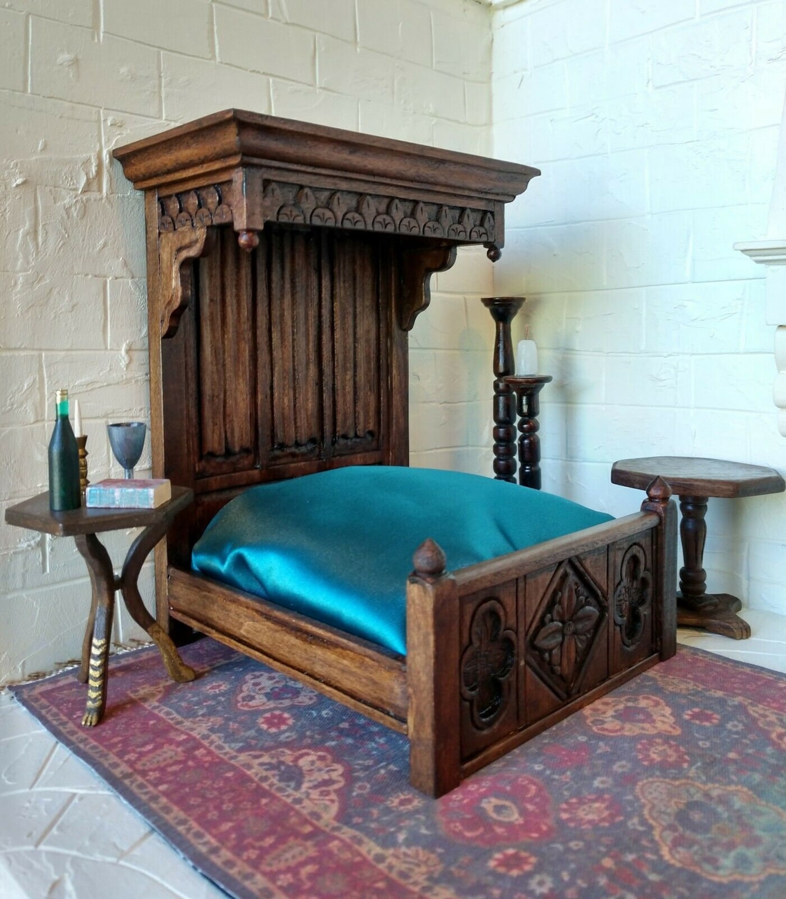 Half Tester Bed, Linenfold Carving, Artisan Handcarved, Medieval ...