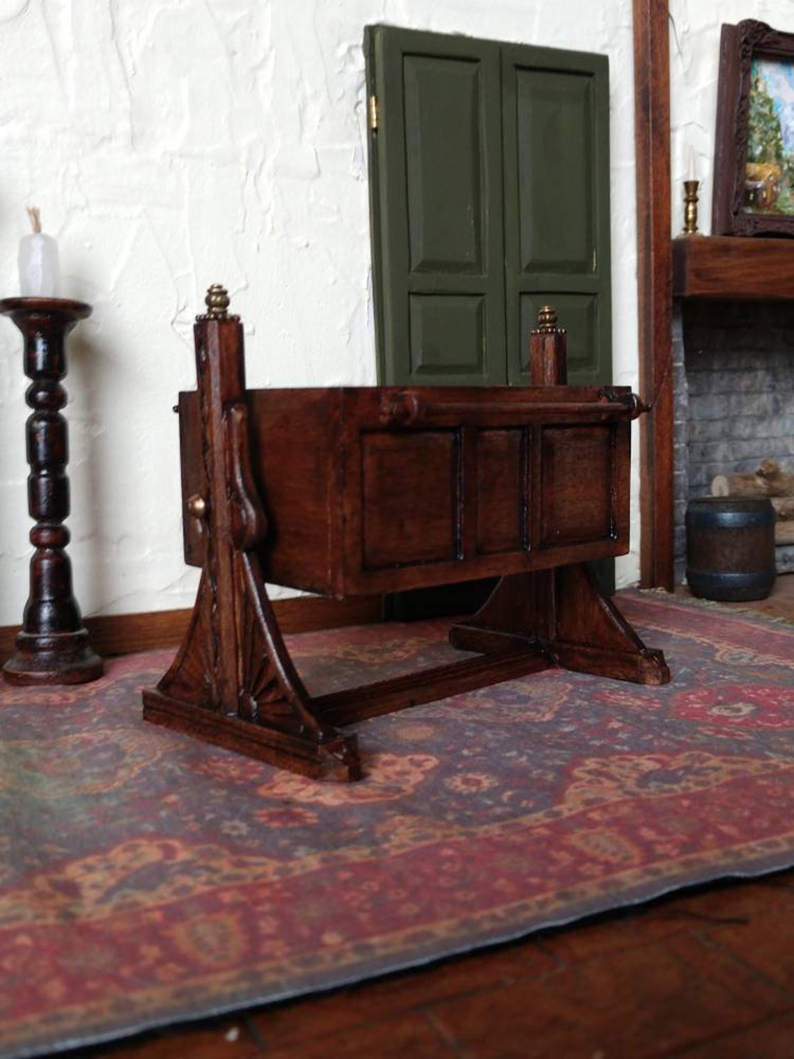 Tudor / Medieval Hand Carved Hanging Cradle, Artisan Crafted, 1:12 ...