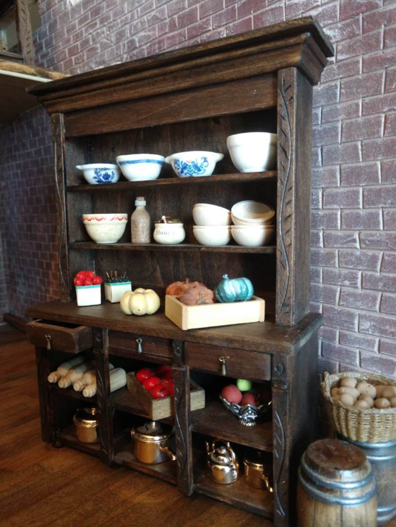 Country Welsh Dresser / Hutch Cupboard With Drawers Dollhouse Miniature ...