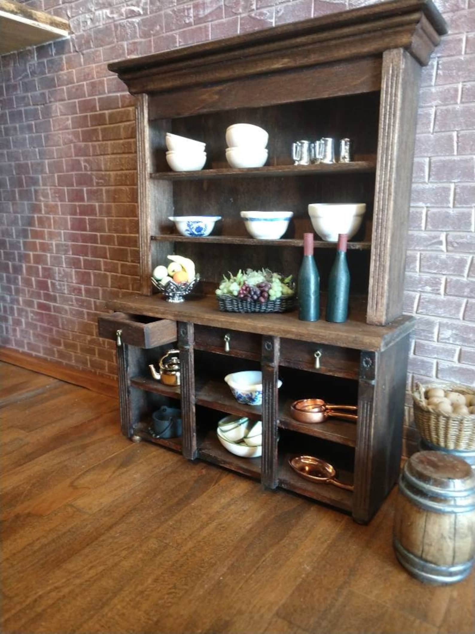 Country Welsh Dresser / Hutch Cupboard With Drawers Dollhouse Miniature ...