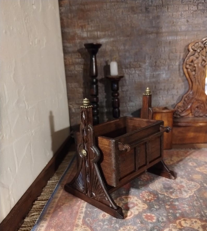 Tudor / Medieval Hand Carved Hanging Cradle, Artisan Crafted, 1:12 ...