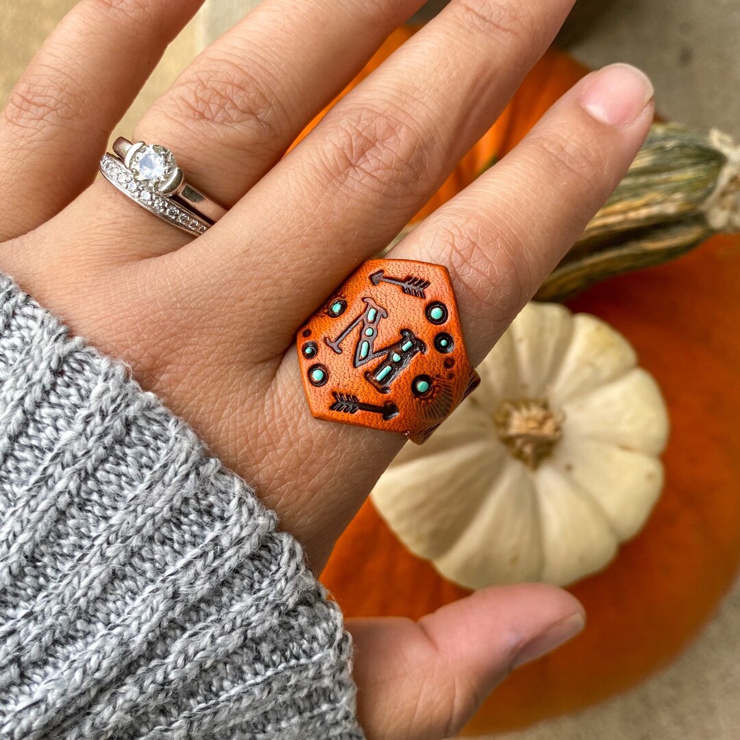 Genuine Leather Statement Friendship Monogram Ring - Etsy