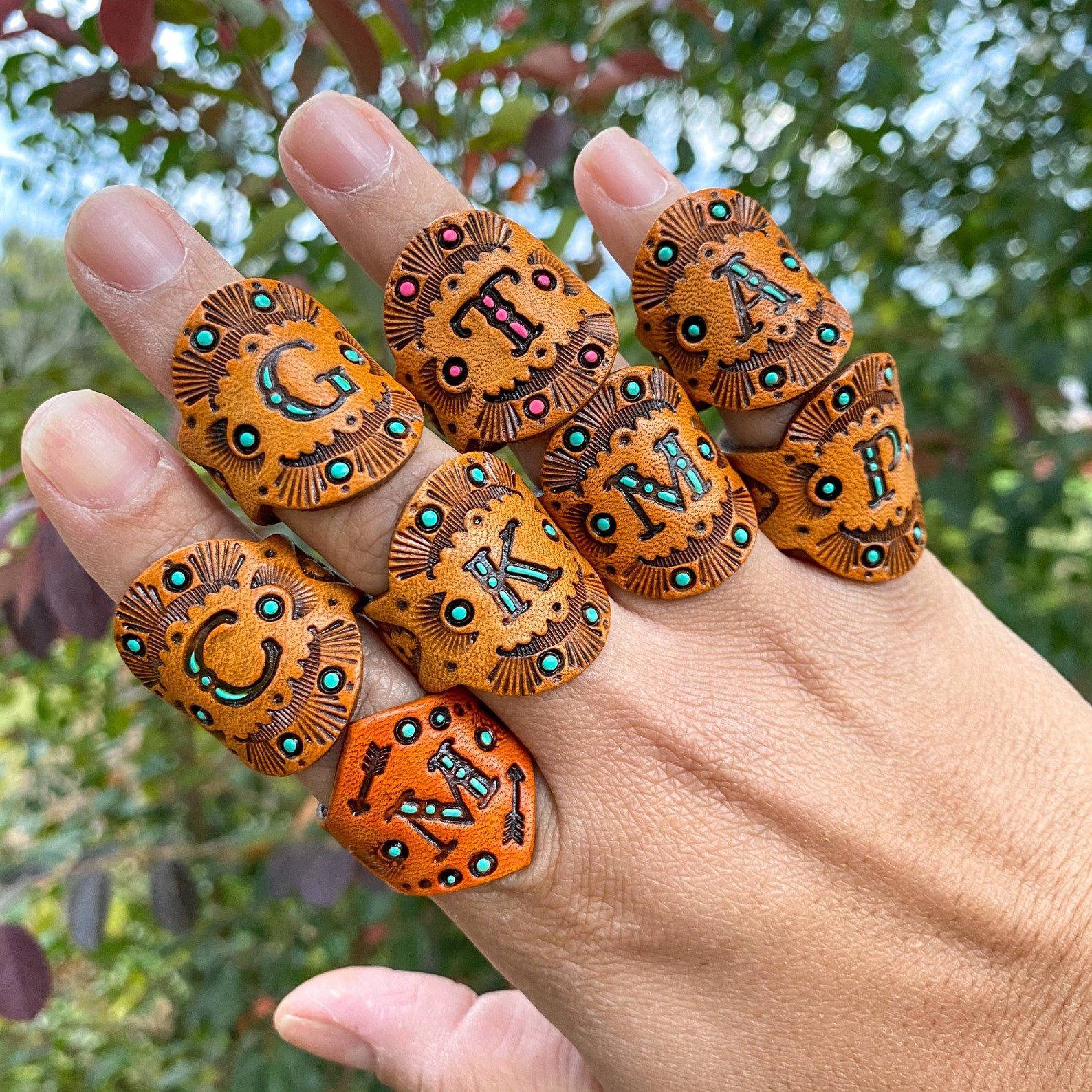 Monogram Initial Hand Stamped Leather Ring - Etsy