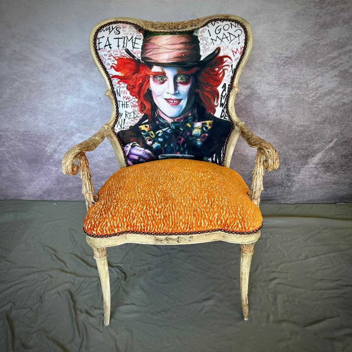 A Set of Antique Reupholstered Whimsical Chairs With the Mad Hatter and ...