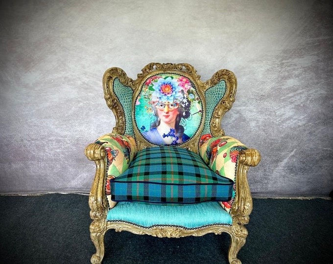 French Antique Custom Upholstered Eclectic Throne Chair. Mad Hatter Tea ...