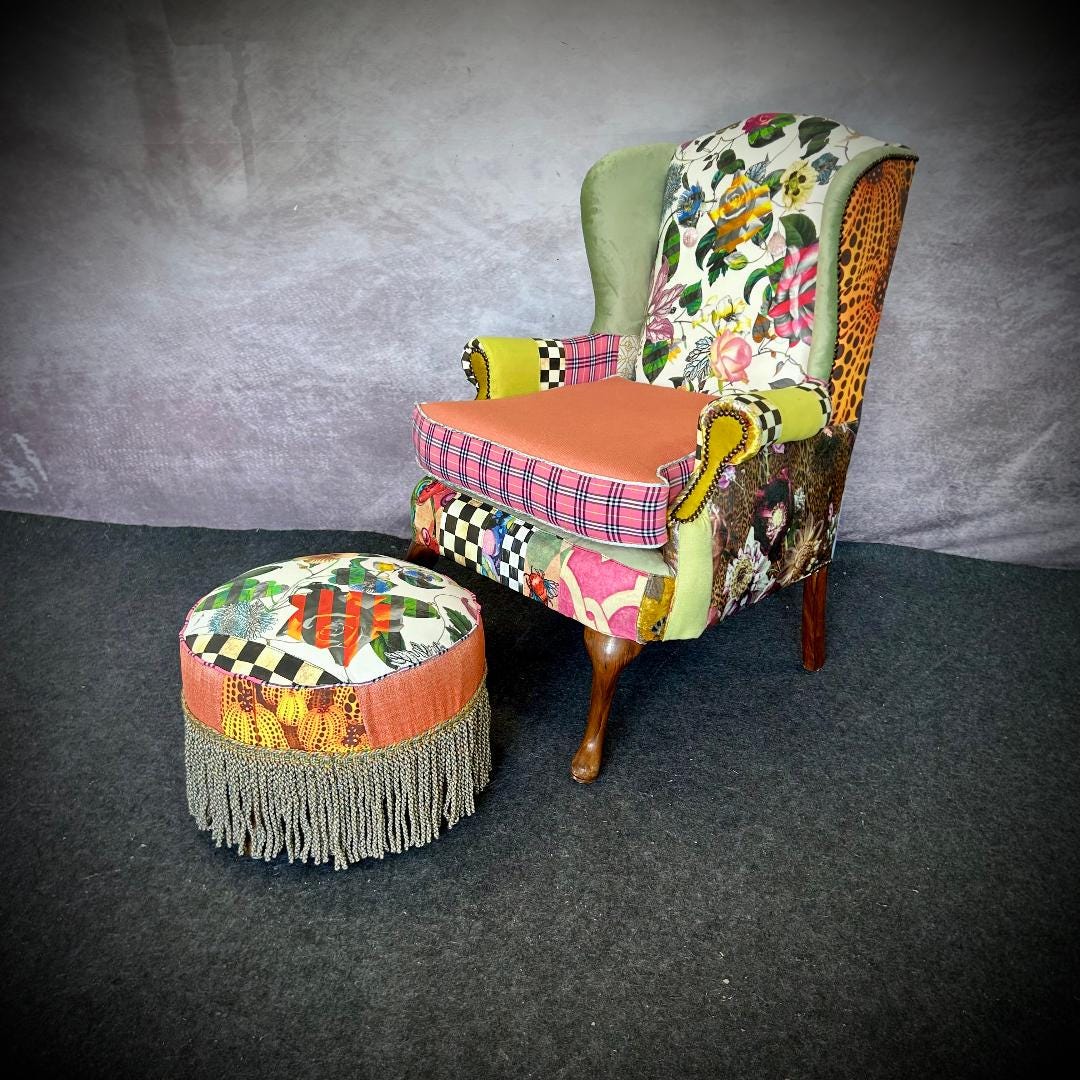 Asian Inspired Custom Made Designer Eclectic Chair and Foot Stool. - Etsy