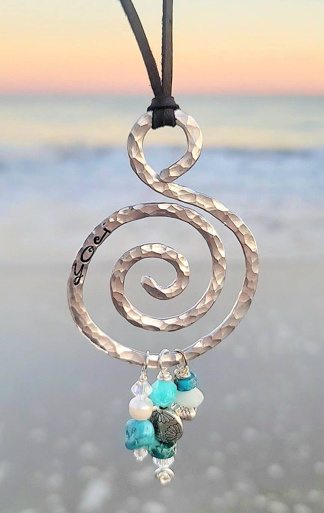 Joy Wave Pendant Necklace, Hammered Aluminum Jewelry, Swirl Necklace ...