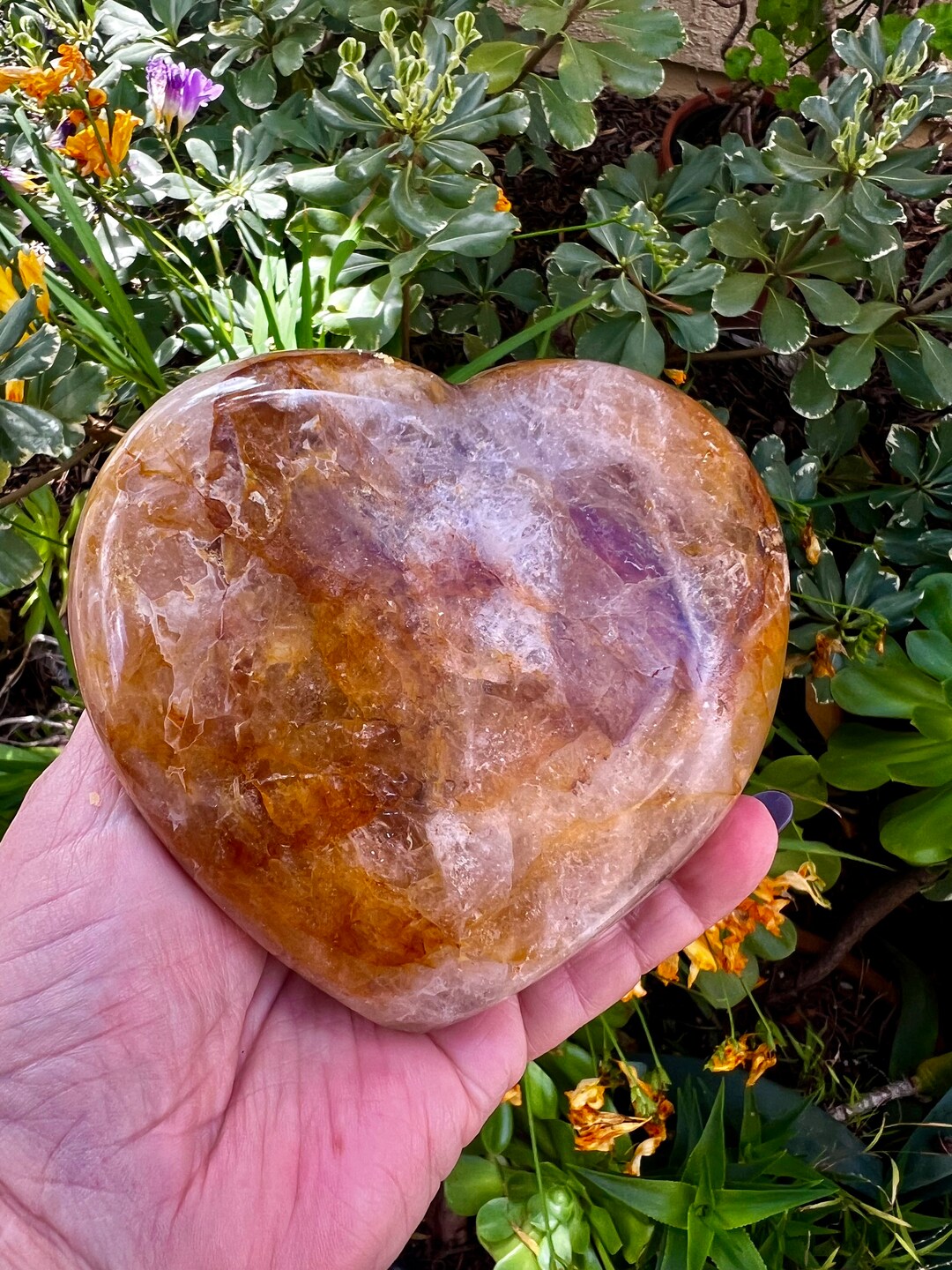 XL Golden Healer Quartz Heart, Puffy Heart, Golden Healer Heart 1.5lbs ...