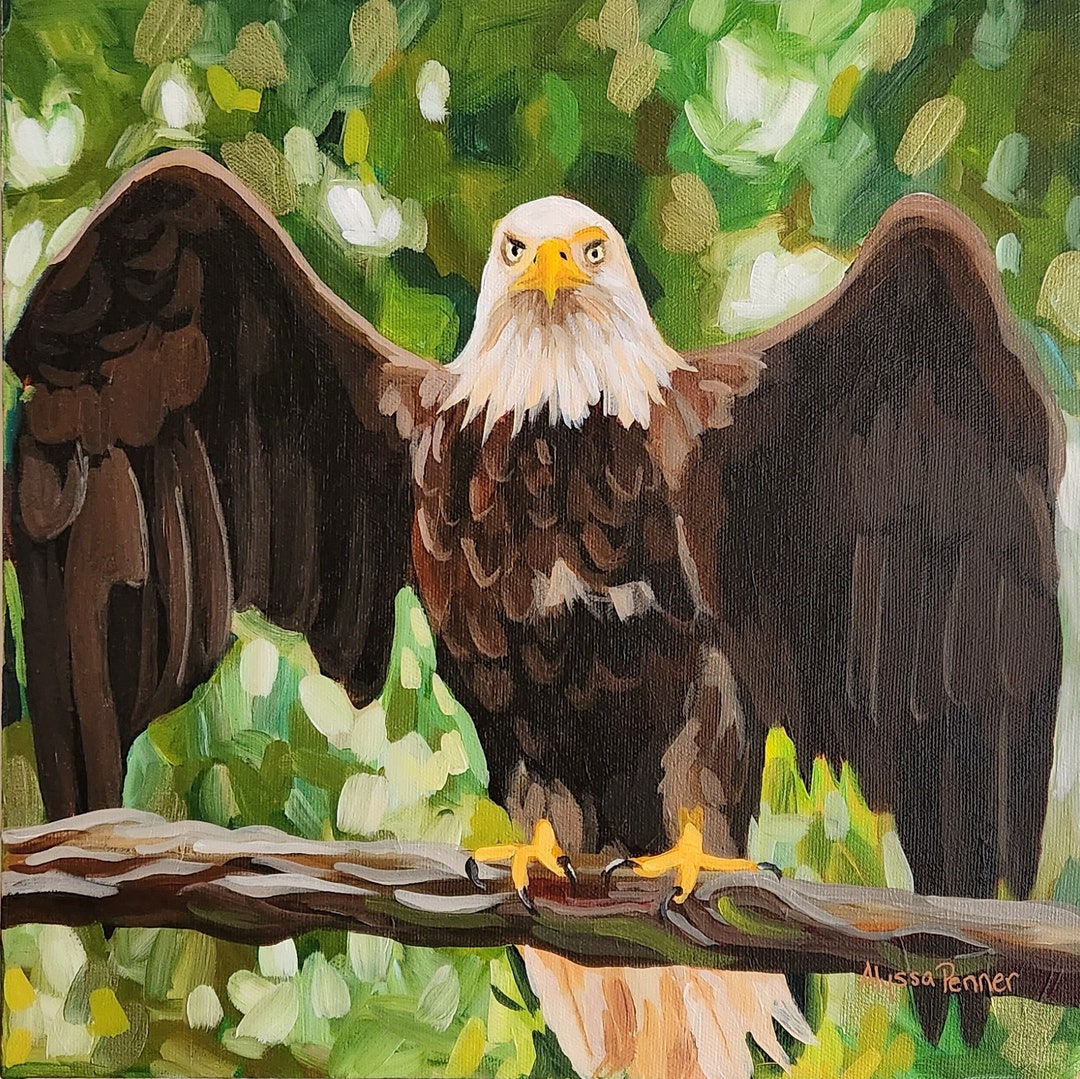 Eagle Original Painting, Wildlife Art, Bird, Acrylic, Forest, Canadian ...
