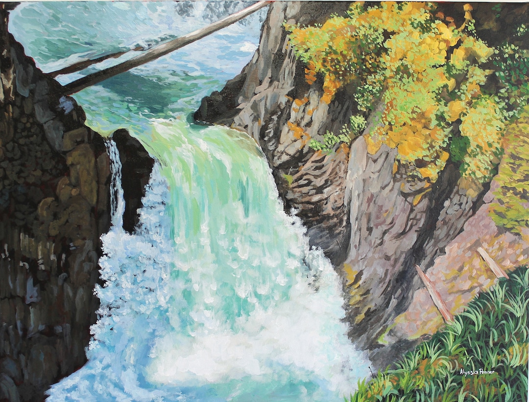 Waterfall Orignal Acrylic Painting, Little Quallicum Falls, Landscape ...