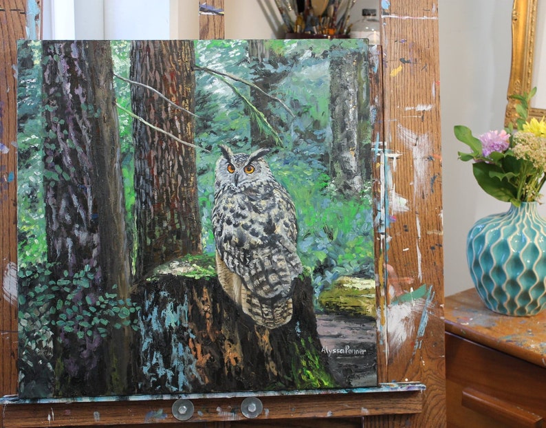 Original, Owl on a Stump, Oil Painting, Wildlife Art, Vancouver Island ...