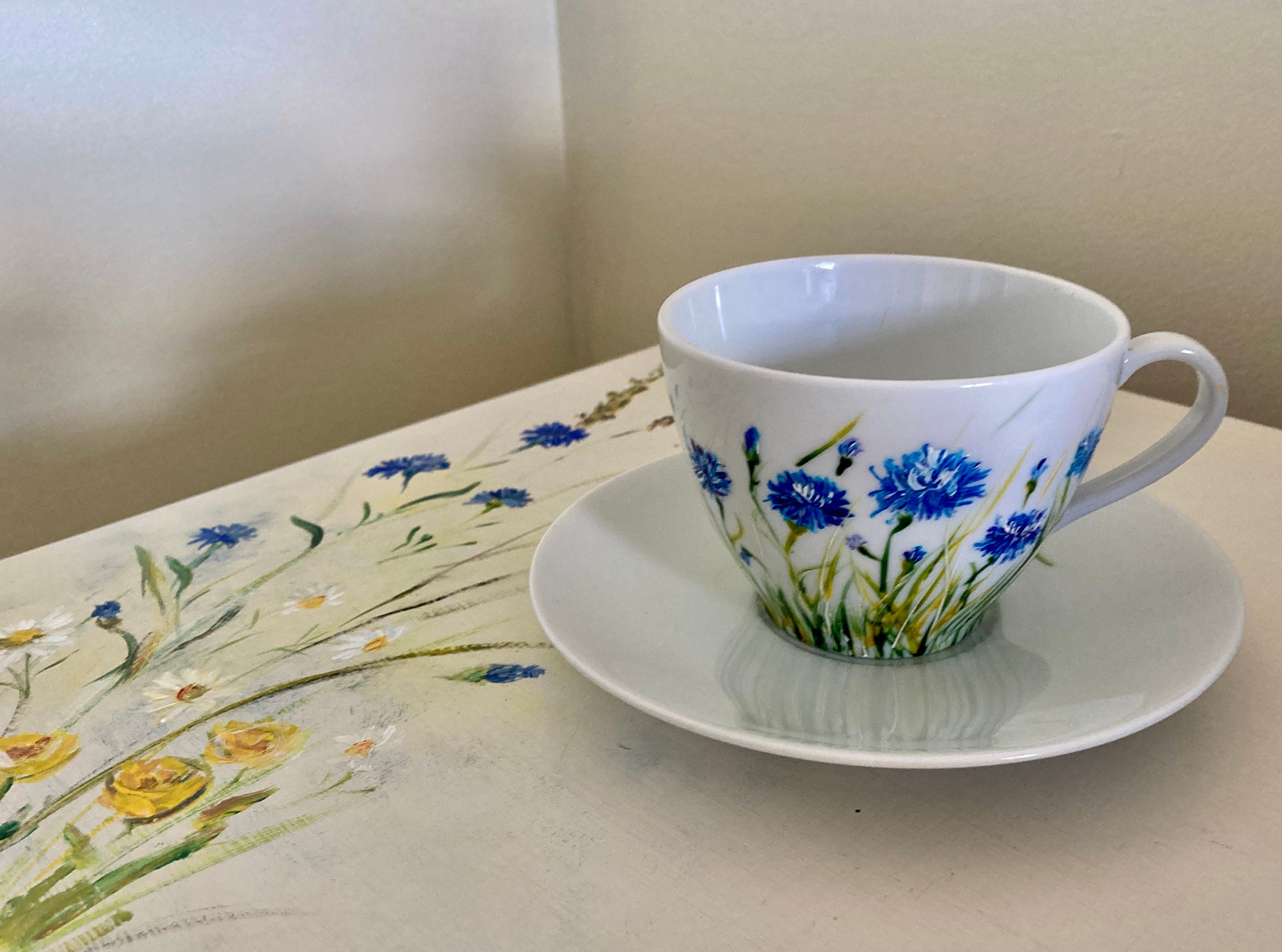 Hand Painted Cup and Saucer Wild Flowers Cup Coffee Cup - Etsy
