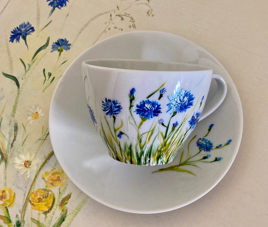 Hand Painted Cup and Saucer , Wild Flowers Cup, Coffee Cup, Tea Mug ...