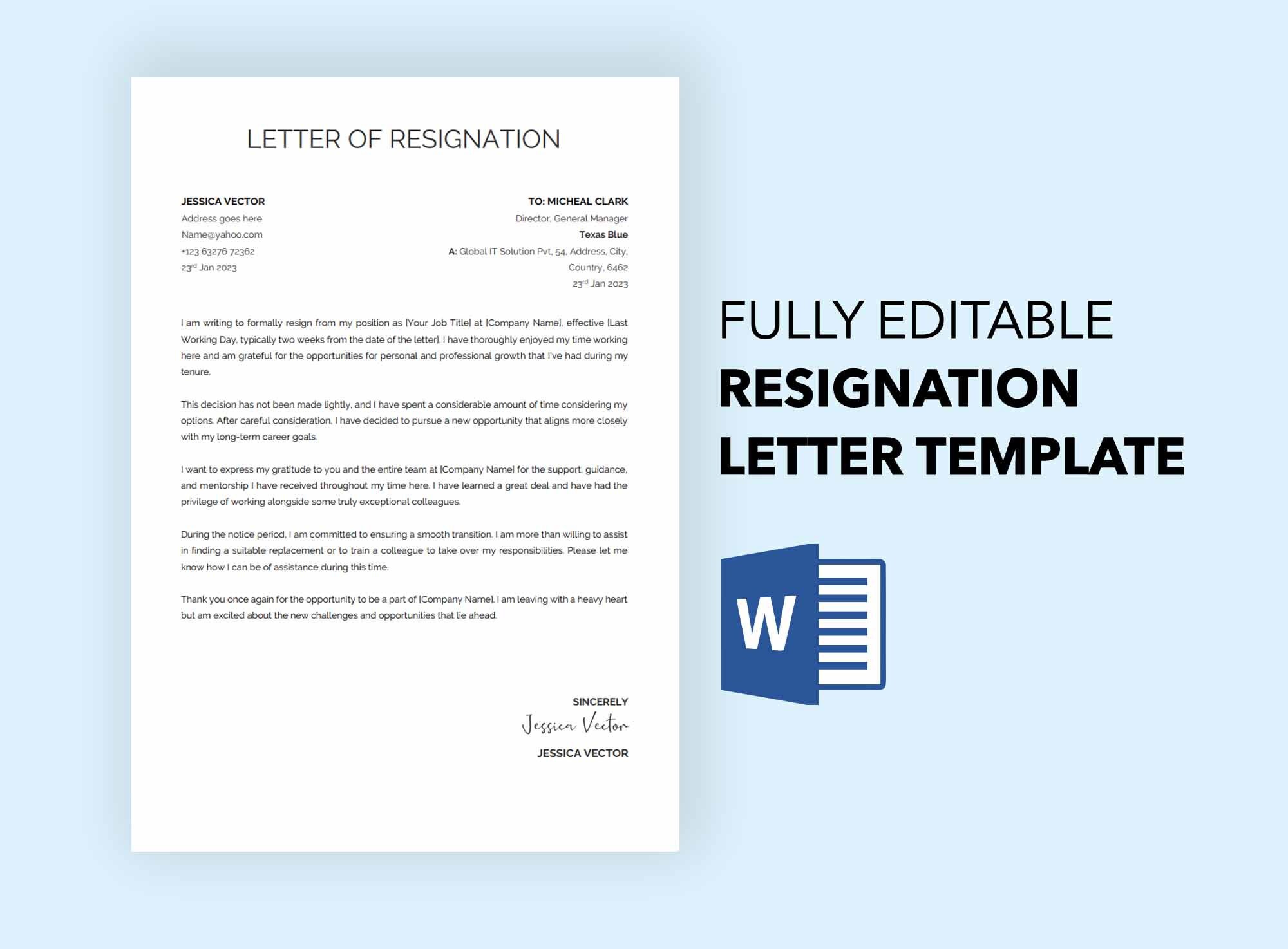 Resignation Letter Template, Notice Letter, Letter of Resignation ...