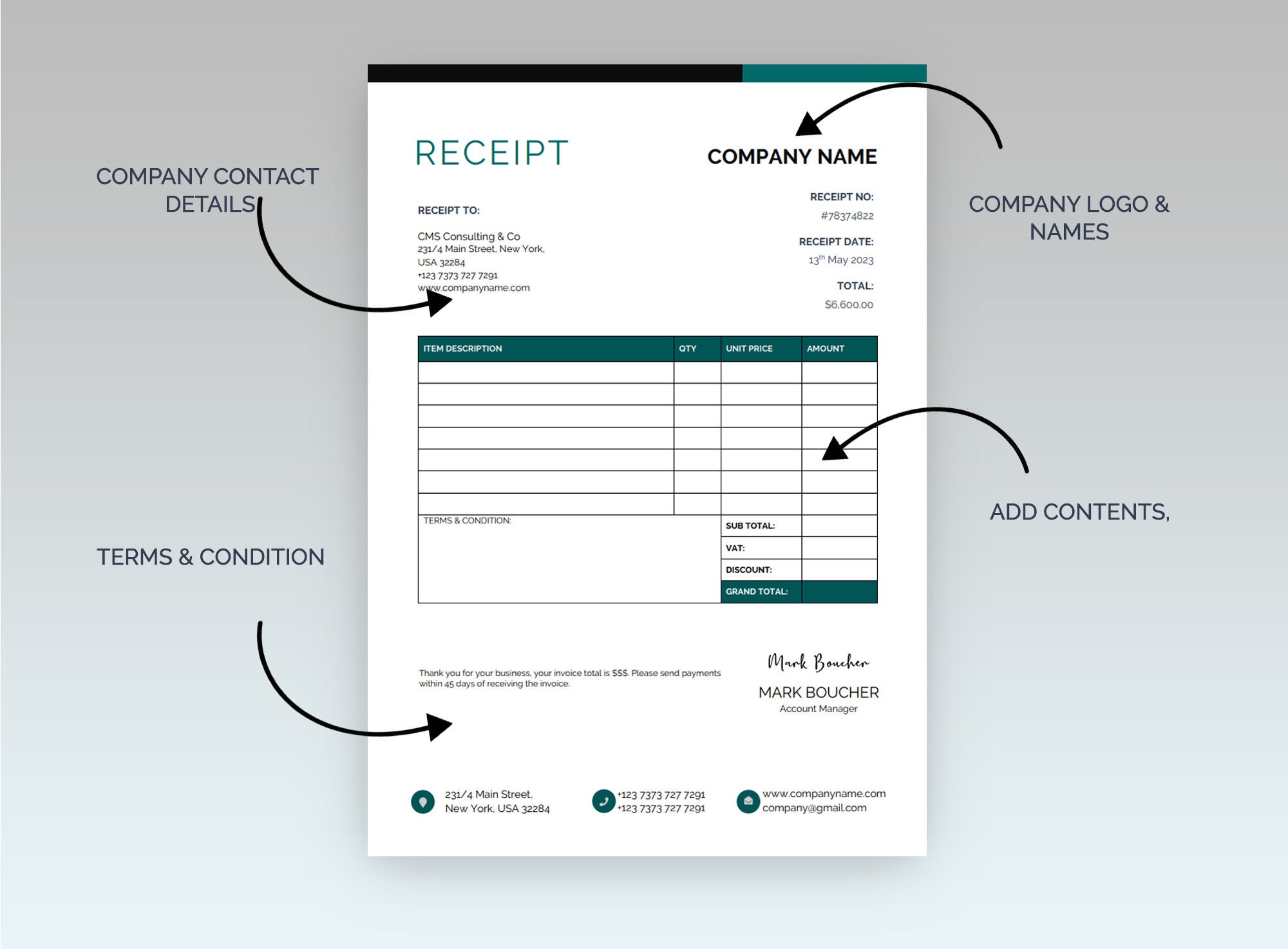 Plantilla de recibo editable, Plantilla de recibo comercial, Microsoft ...
