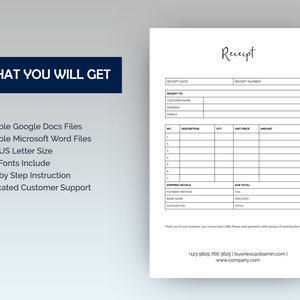 RECEIPT TEMPLATE Editable Word Google Docs Fully Editable - Etsy UK