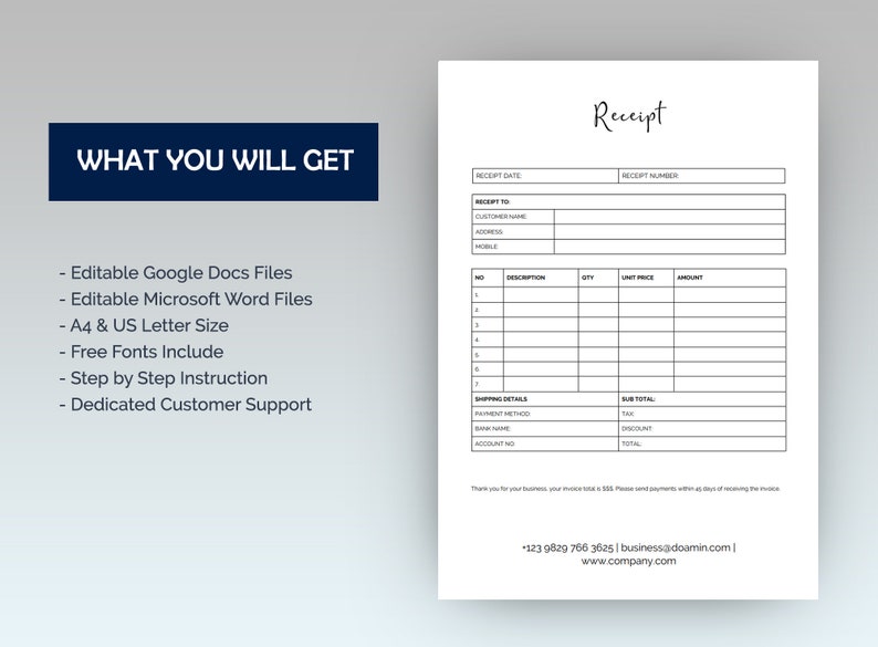 RECEIPT TEMPLATE Editable Word Google Docs Fully Editable - Etsy UK