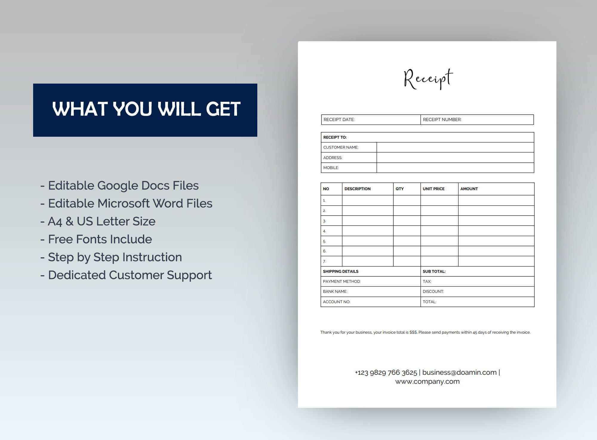 RECEIPT TEMPLATE Editable Word Google Docs Fully Editable - Etsy UK