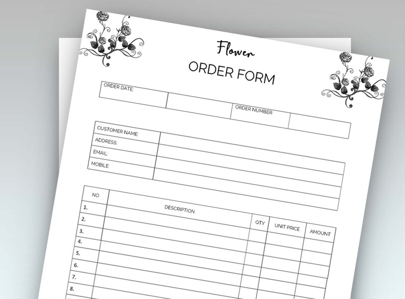 Florist Order Form Template, Editable Order Form Template, Florist ...