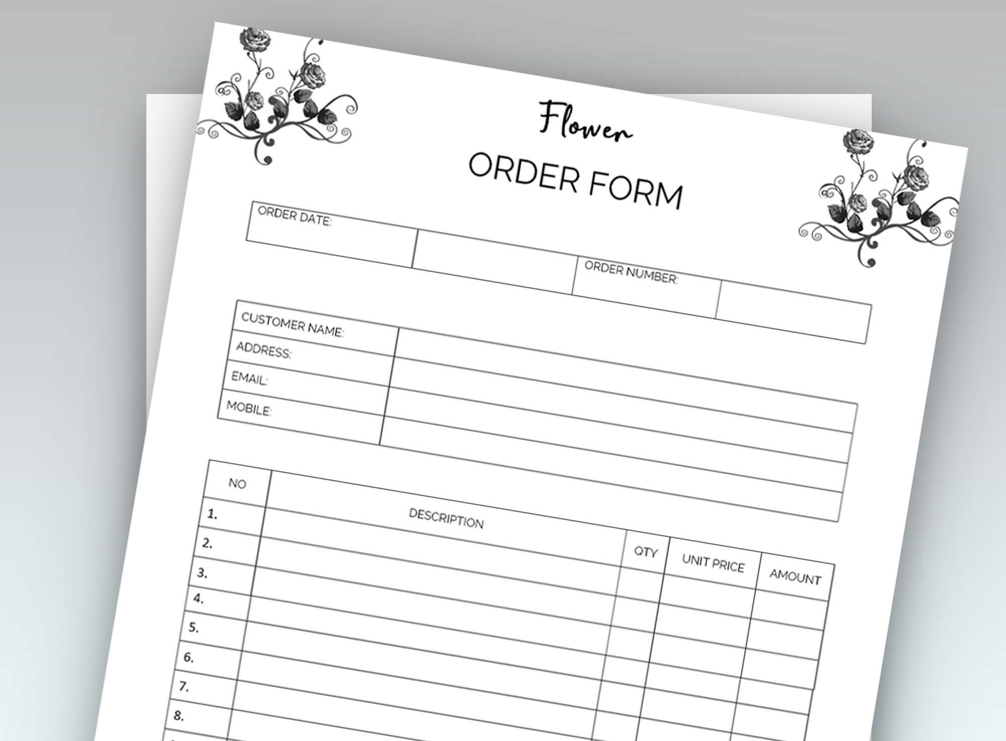 Florist Order Form Template, Editable Order Form Template, Florist ...