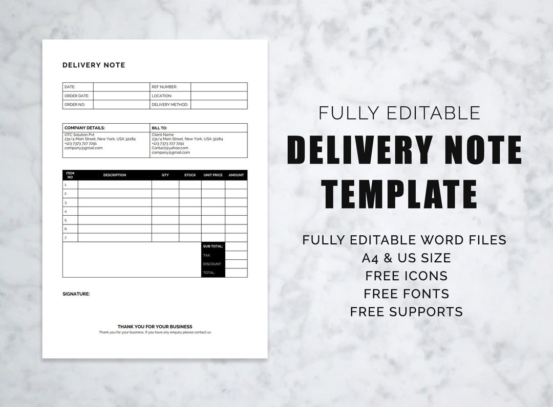 Delivery Note Template, Modern Delivery Note Example, Digital Delivery ...
