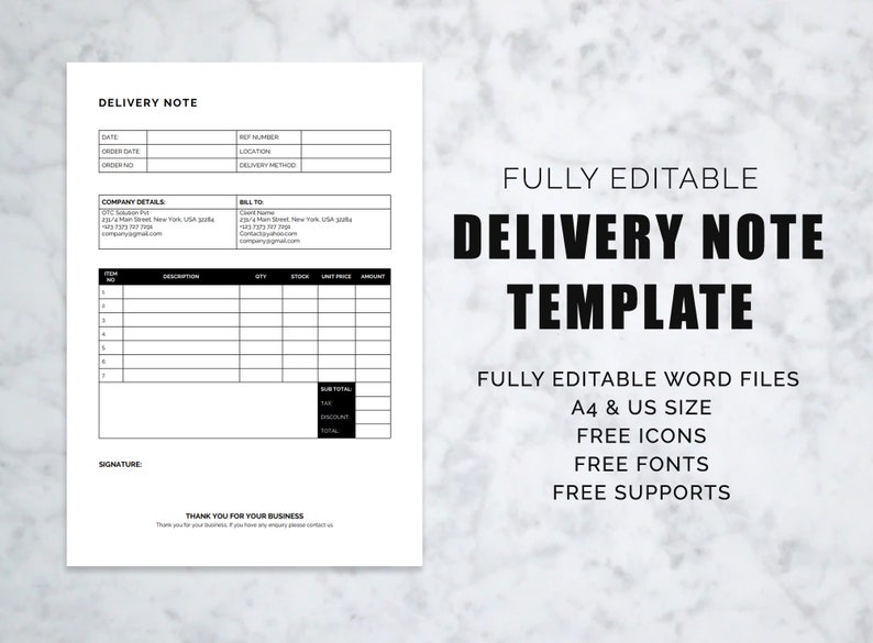 Delivery Note Template, Modern Delivery Note Example, Digital Delivery ...