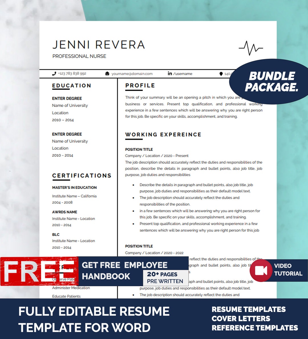 Nurse Resume Template Word, Nursing Resume Template, Registered Nurse ...