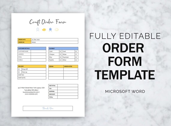 Editable Craft Order Form Small Business Order Form Template - Etsy