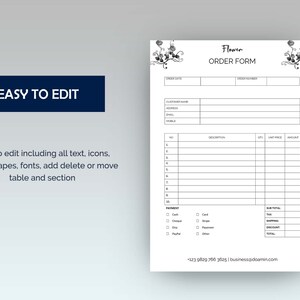 Florist Order Form Template, Editable Order Form Template, Florist ...