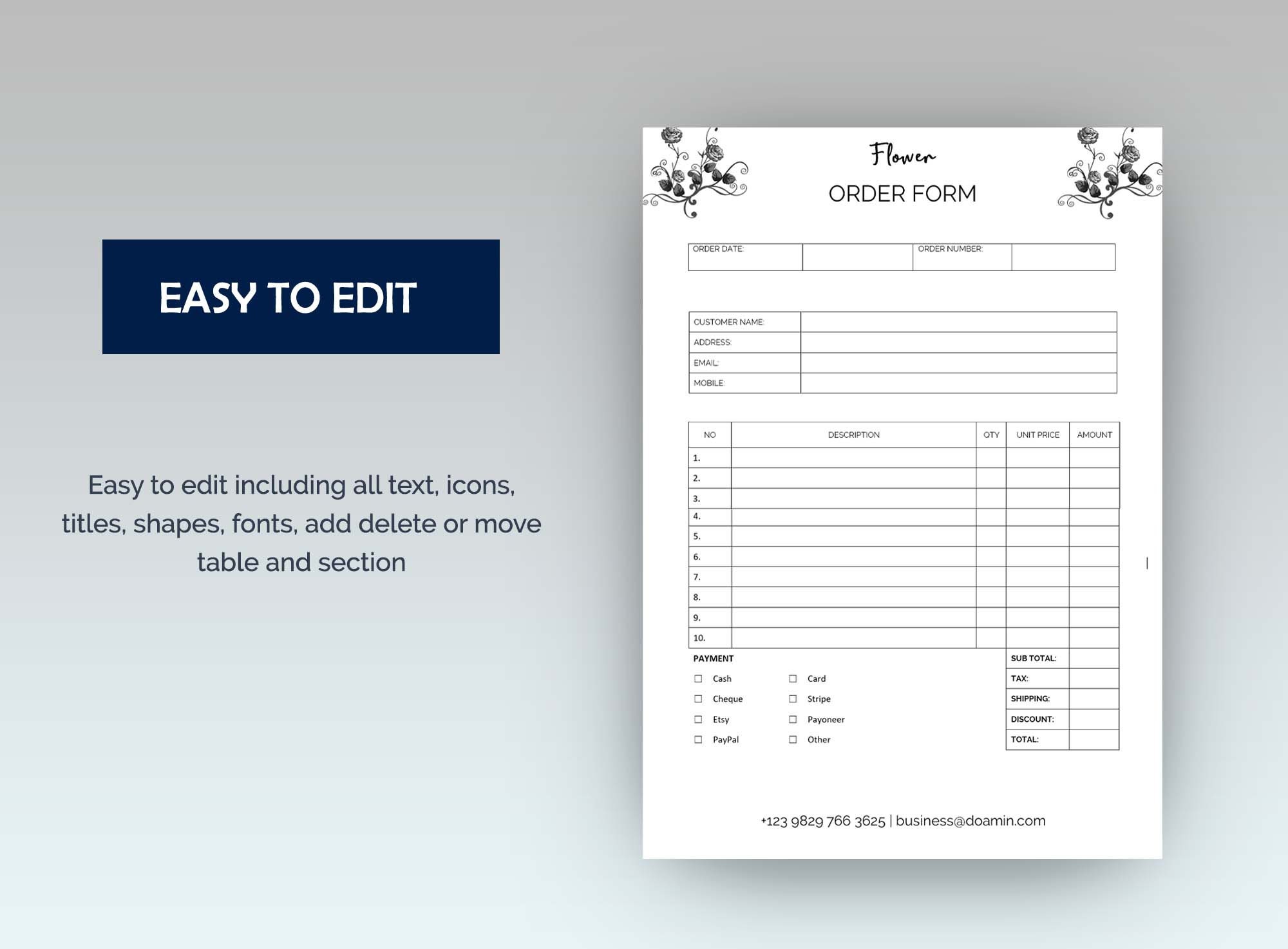 Florist Order Form Template, Editable Order Form Template, Florist ...
