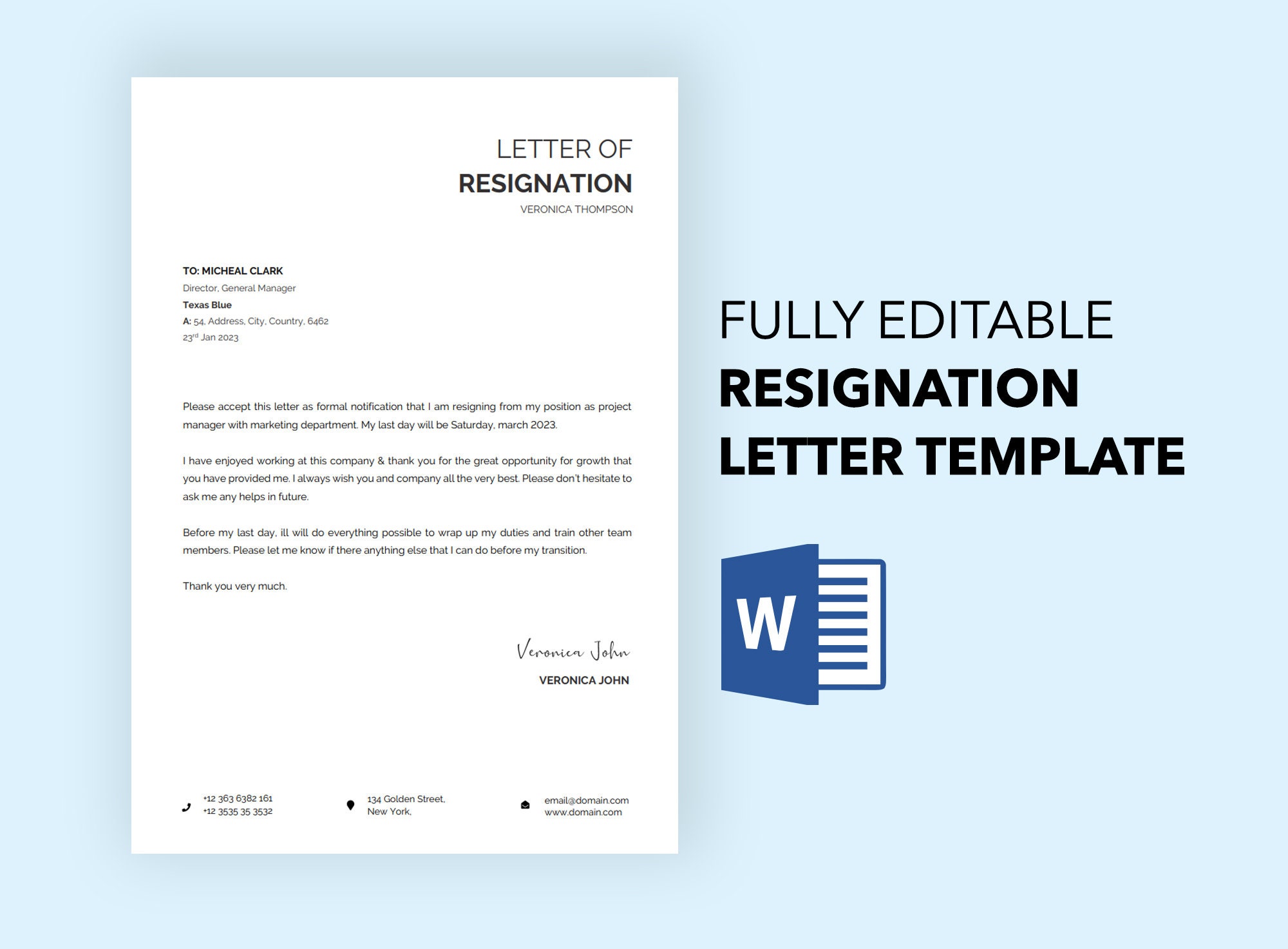 Resignation Letter Template, Professional Resignation Letter With ...