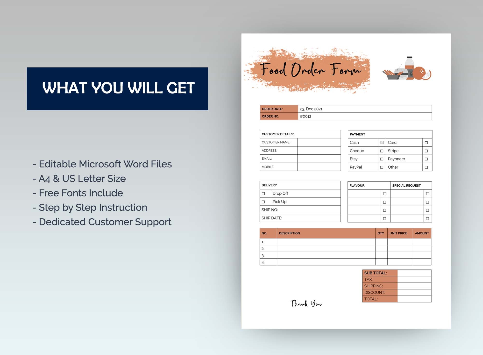 Order Form Template Editable Food Order Form Template Word - Etsy Singapore