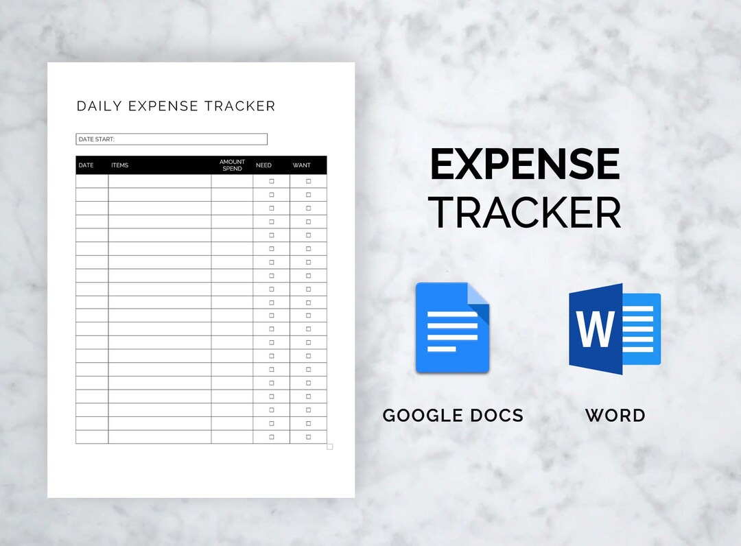 Daily Expense Tracker Printable Expense Tracker Word Google Docs PDF ...