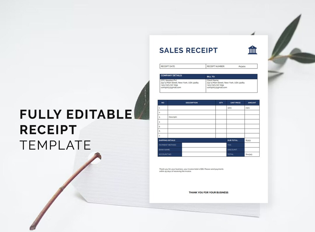 Editable Receipt Template, Receipt Template, Receipt Template Small ...
