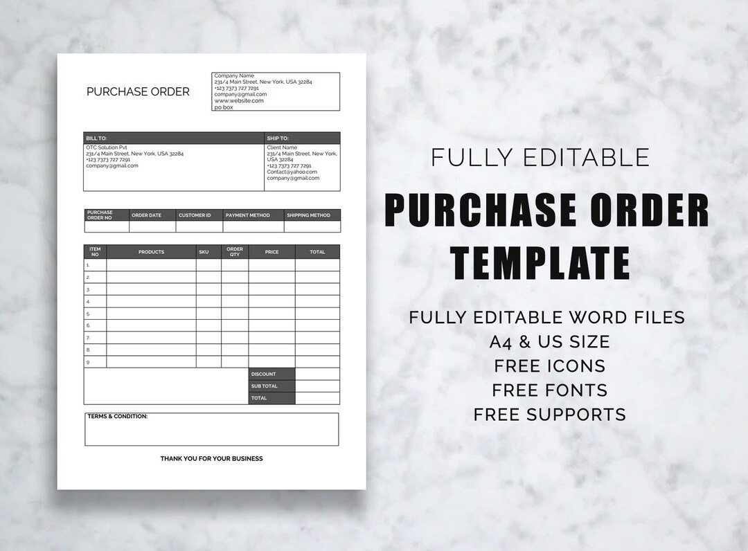 Purchase Order, Purchase Order Form, Printable Purchase Order Template ...
