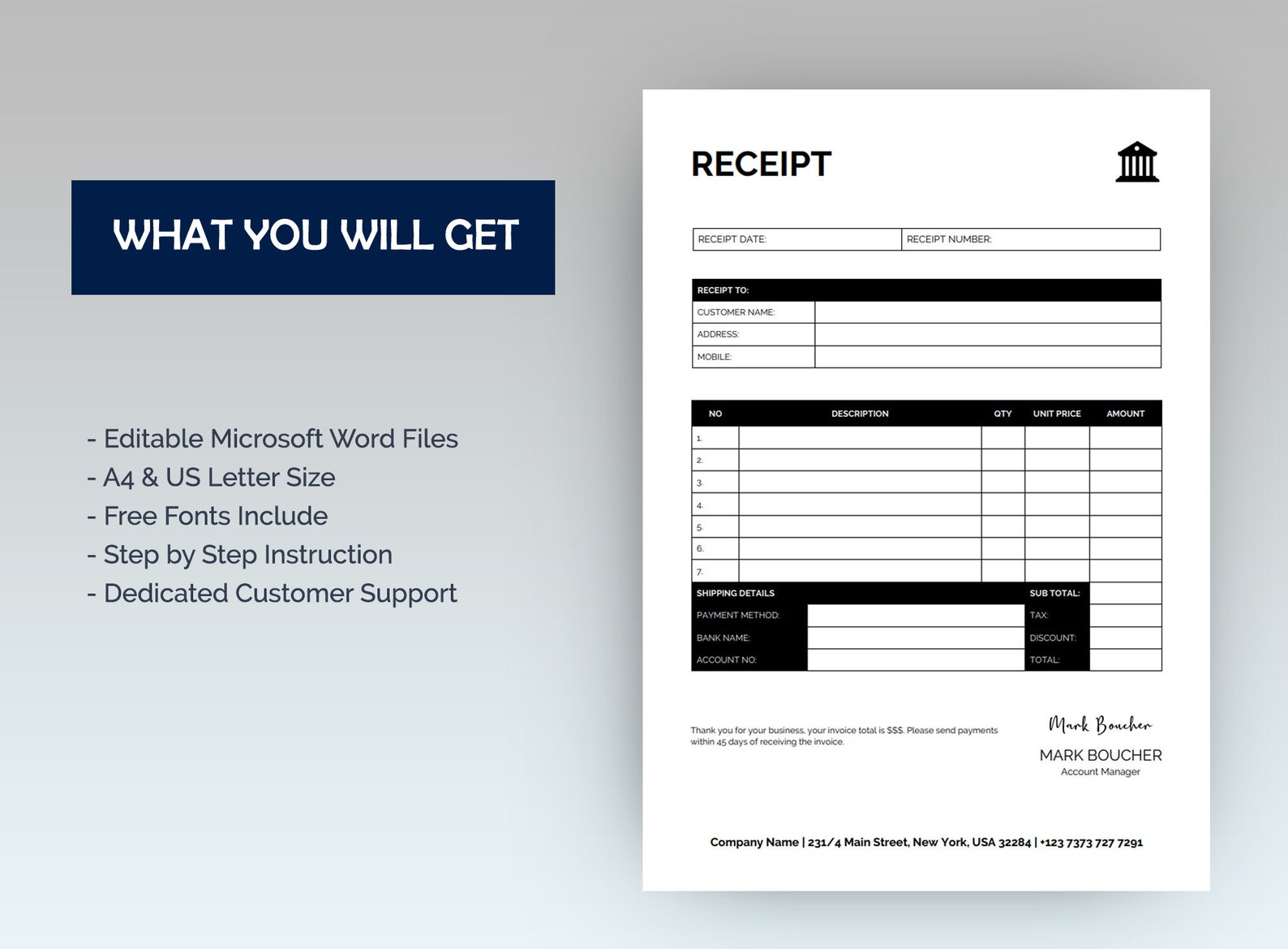 Receipt Template, Editable Receipt Template, Business Receipt, Invoice ...