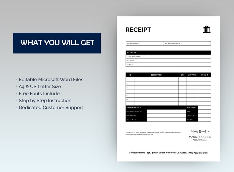 Receipt Template, Editable Receipt Template, Business Receipt, Invoice ...