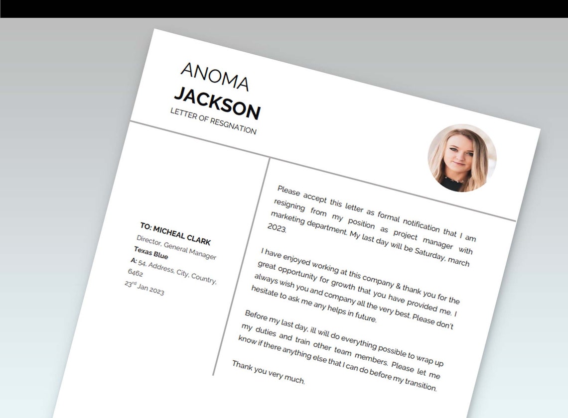 Resignation Letter Professional Resignation Resignation - Etsy