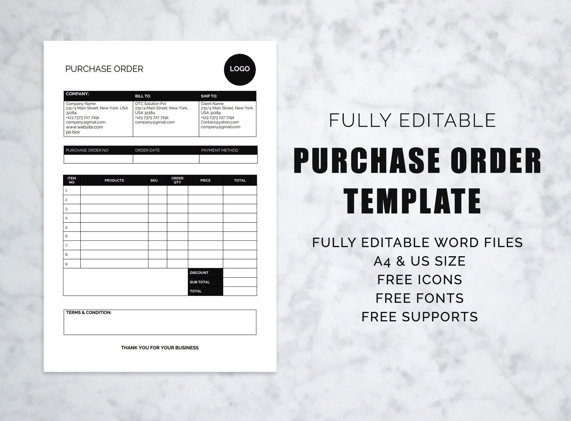 Purchase Order, Purchase Order Form, Editable Purchase Order Microsoft ...